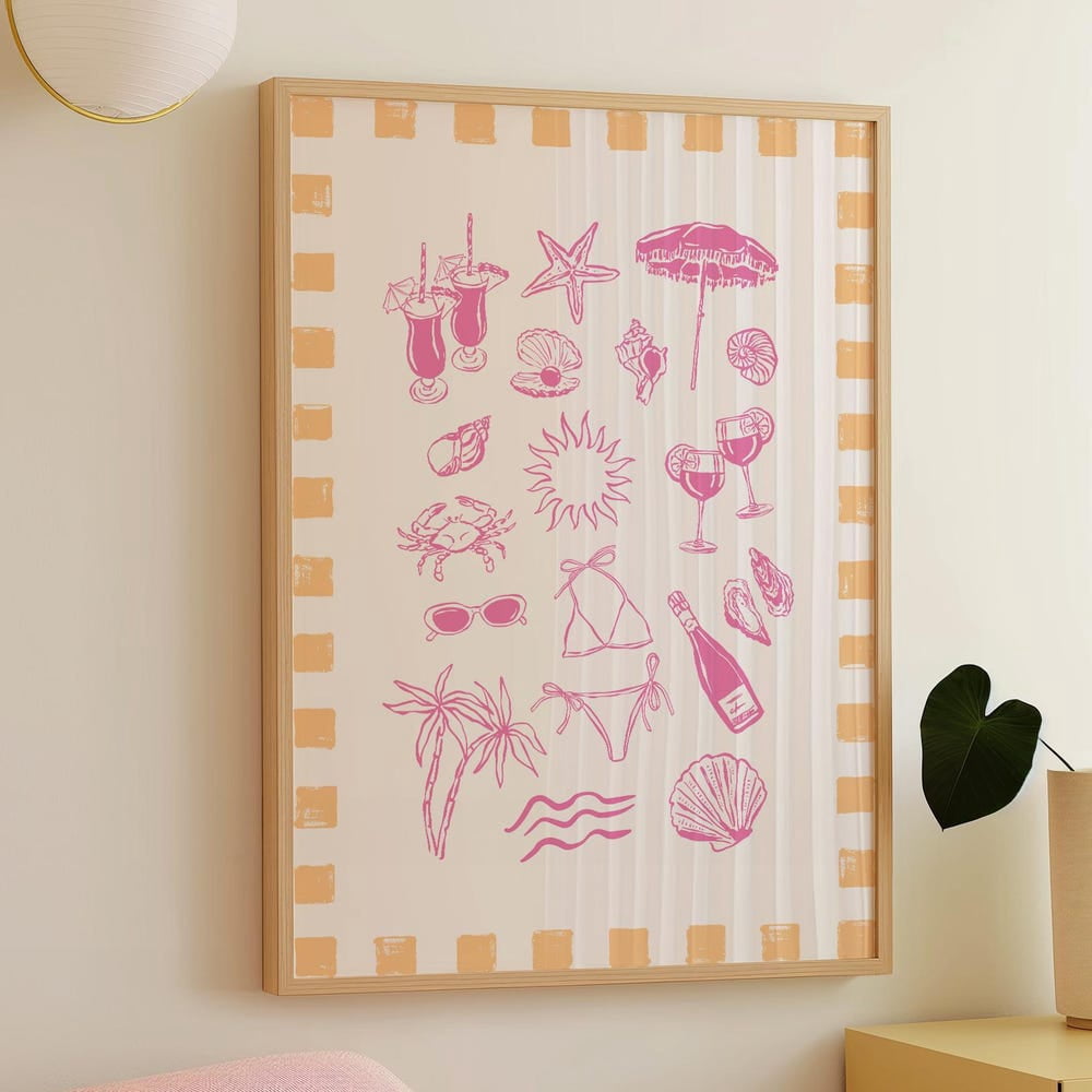 Beach Things Print Cute Summer Wall Art Trendy Coastal Dorm Decor Beach ...