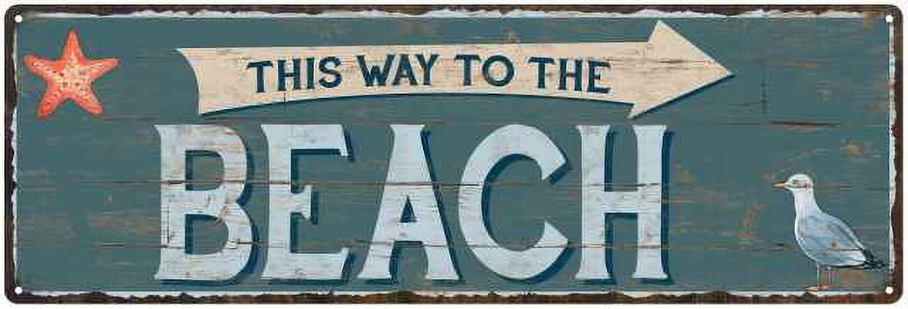 Beach This Way Beach Style Wood Look Sign Gift Green 6x18 Metal Decor ...