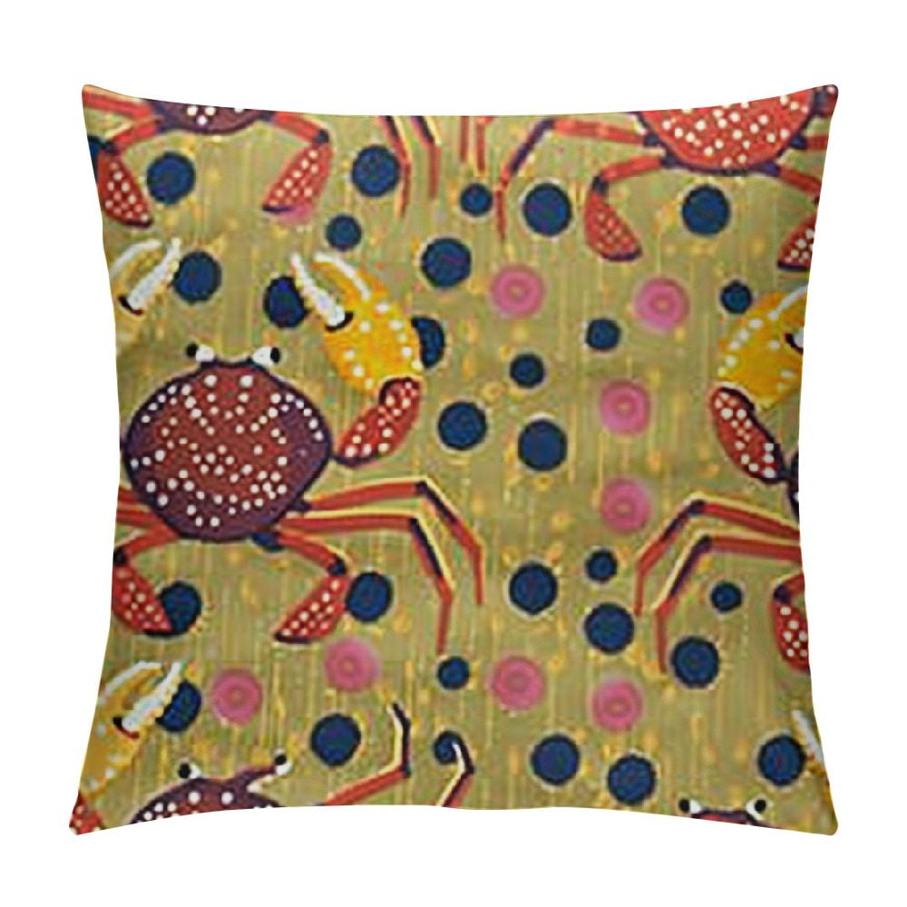 Beach Throw Pillow Cushion Case, Funny Crabs Graphic Joyful Ocean ...