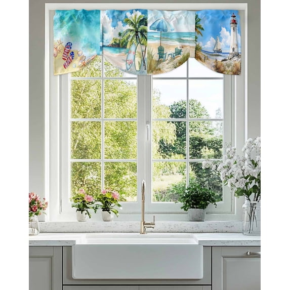 Beach Tie Up Valances Curtain, Adjustable Kitchen Lighthouse Sailing ...