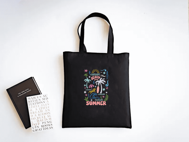 Beach Time Summer Ocean Vibes With Palm Tree Scene Graphic Tote Bags ...
