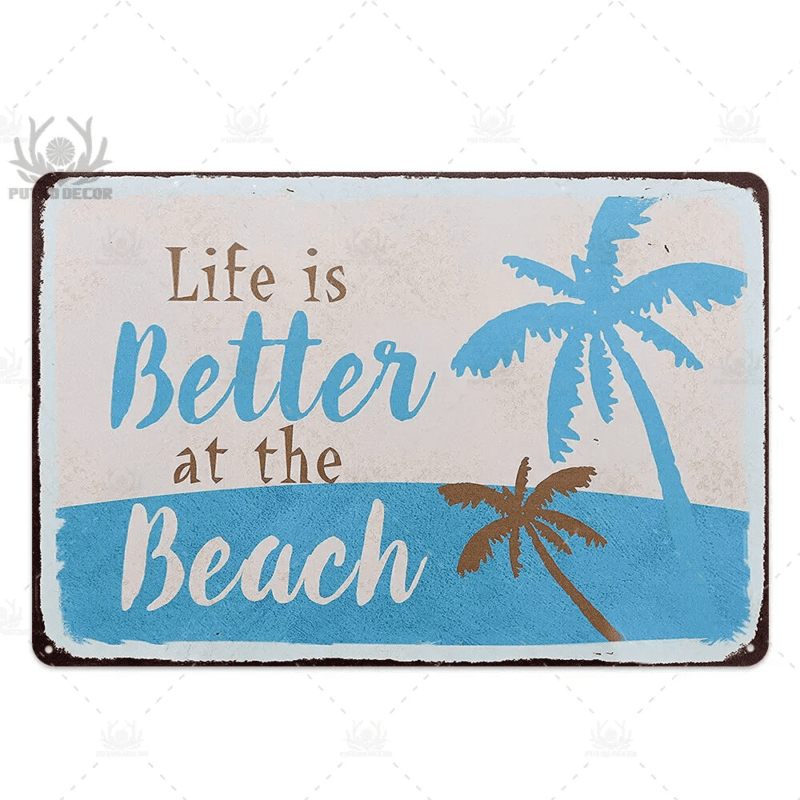 Beach Tin Sign Metal Vintage Summer Metal Wall Sign Home Decor Poster ...