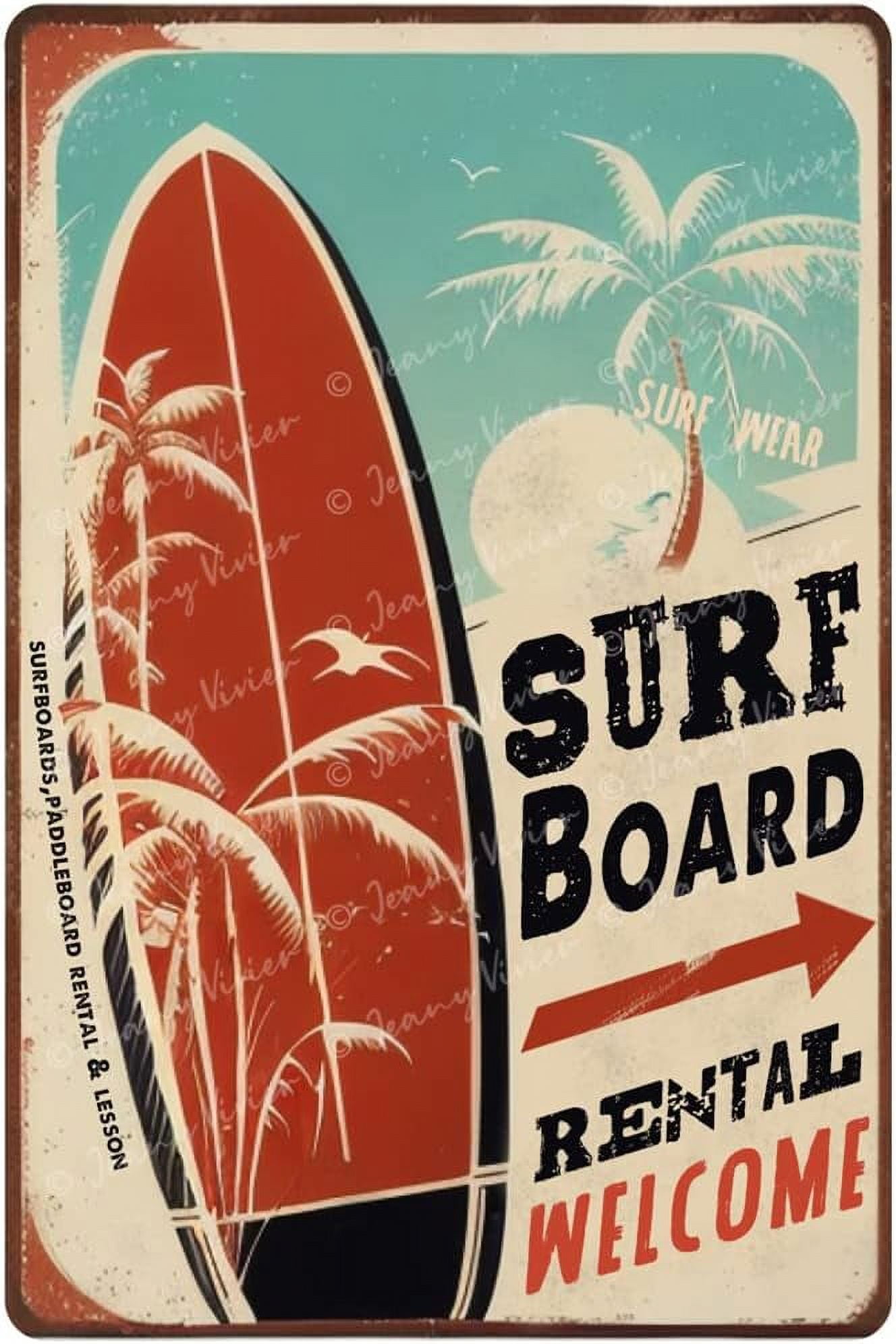 Beach Tin Sign, Surfboard Rental Vintage Metal Signs, Funny Coffee Bar ...