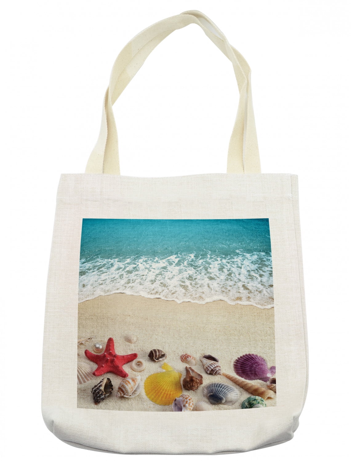 Beach Tote Bag, Sea Shells on Sandy Coast Tropical Island Shore ...