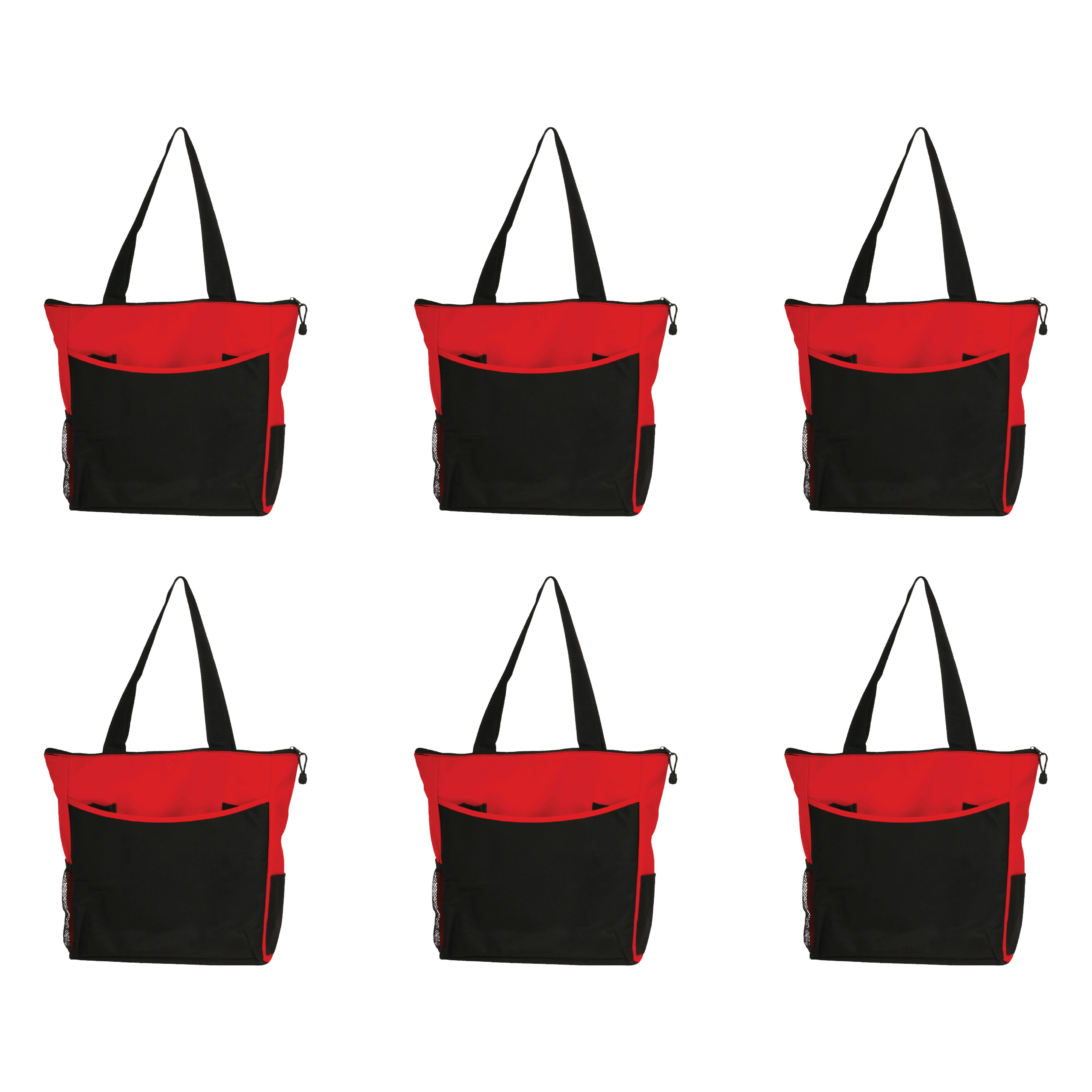 Beach Tote Bag with Mesh Pockets Set of 6, Bulk Pack - Reusable, Great ...