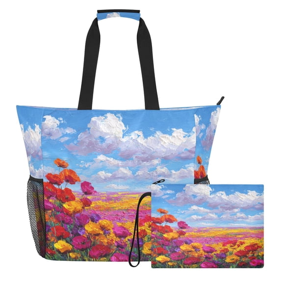 Beach Tote Bag with Waterproof Wet Pocket & Detachable Pouch for Pool ...