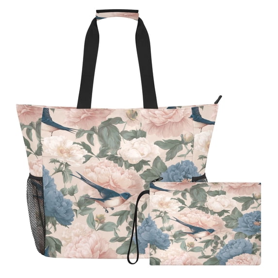 Beach Tote Bag with Waterproof Wet Pocket & Detachable Pouch for Pool ...