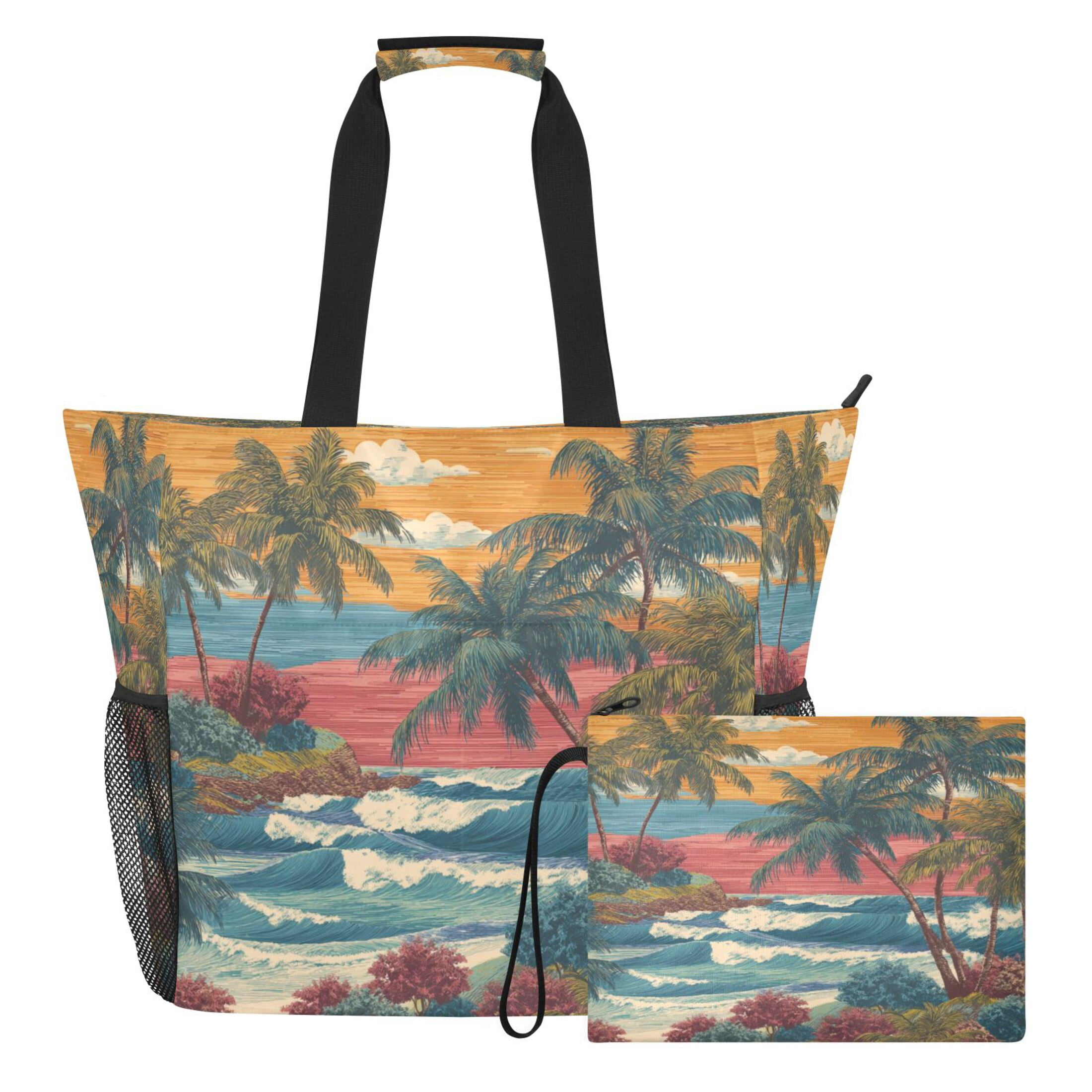 Beach Tote Bag with Waterproof Wet Pocket & Detachable Pouch for Pool ...
