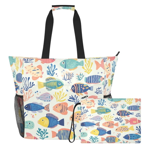 Beach Tote Bag with Waterproof Wet Pocket & Detachable Pouch for Pool ...