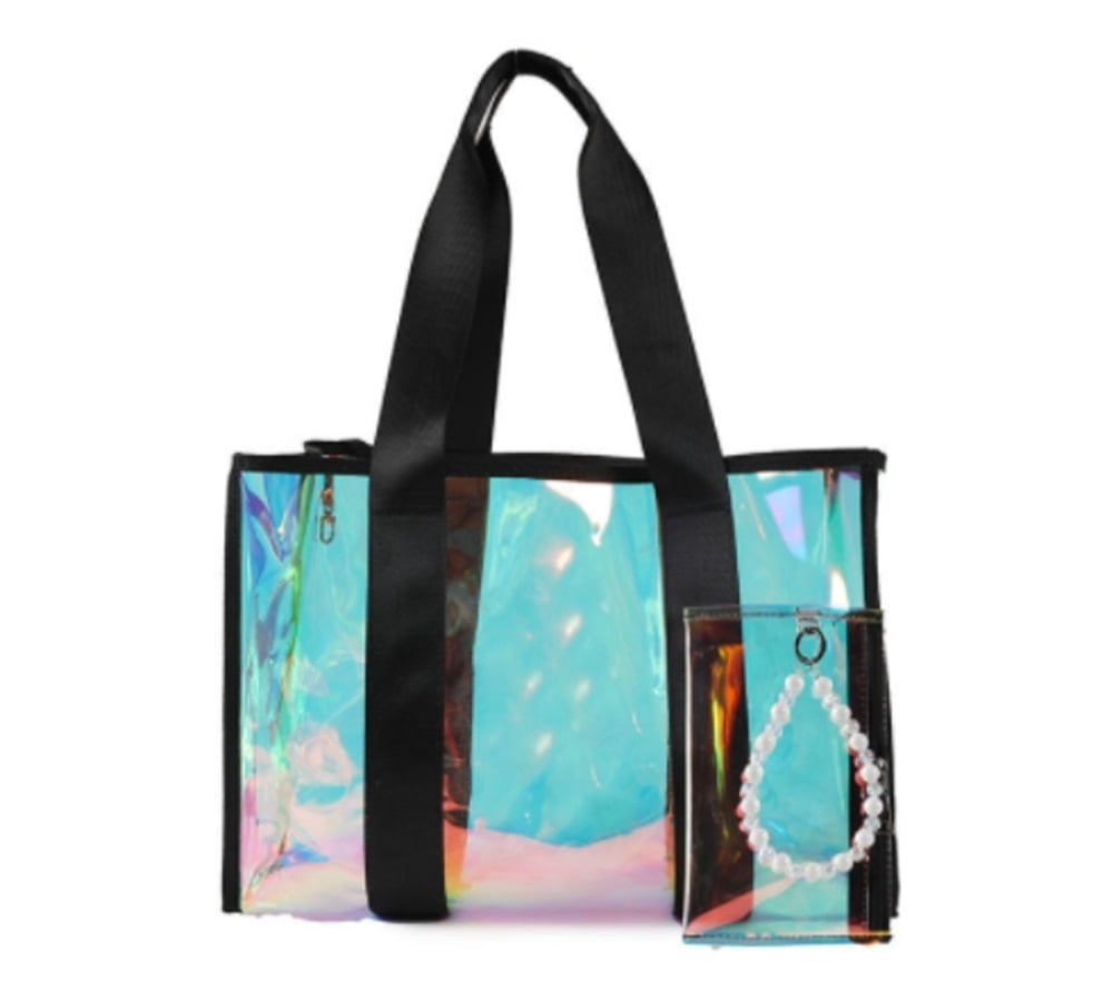 Beach Tote - Iridescent Beach Bag with Phone Pouch for Women ...