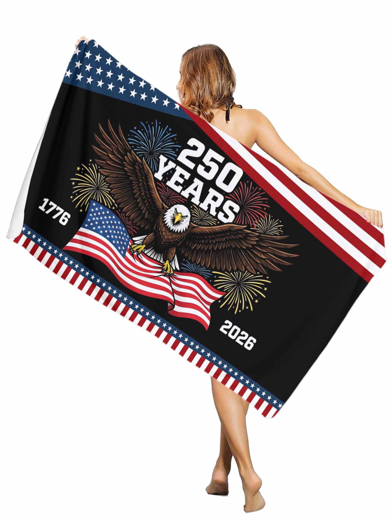 Beach Towel-1776-2026 Patriotic Eagle Microfiber Absorbent Quick Dry ...