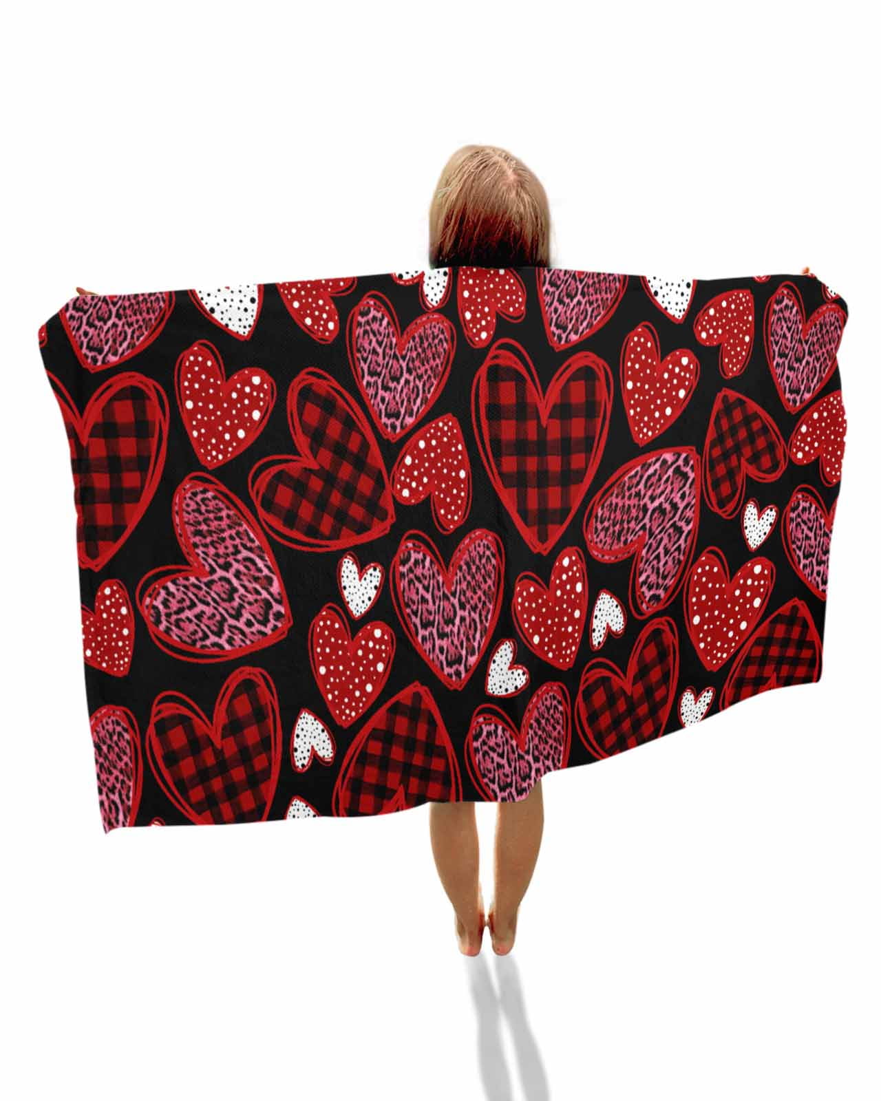 Beach Towel 35x70 In Valentine's Day Red and Black Dotted Leopard Plaid ...
