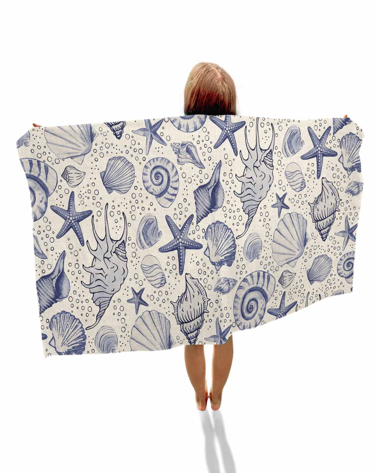 Beach Towel 35x70 In Vintage Summer Ocean Blue Starfish Conch Shell ...