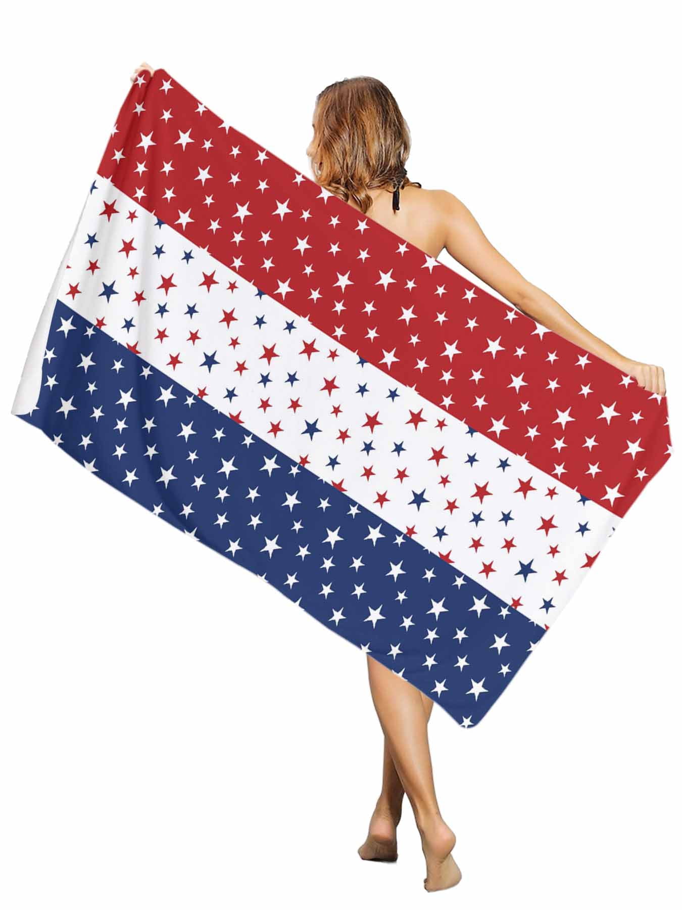Beach Towel-4th of July Patriotic Stars Flag Microfiber Absorbent Quick ...