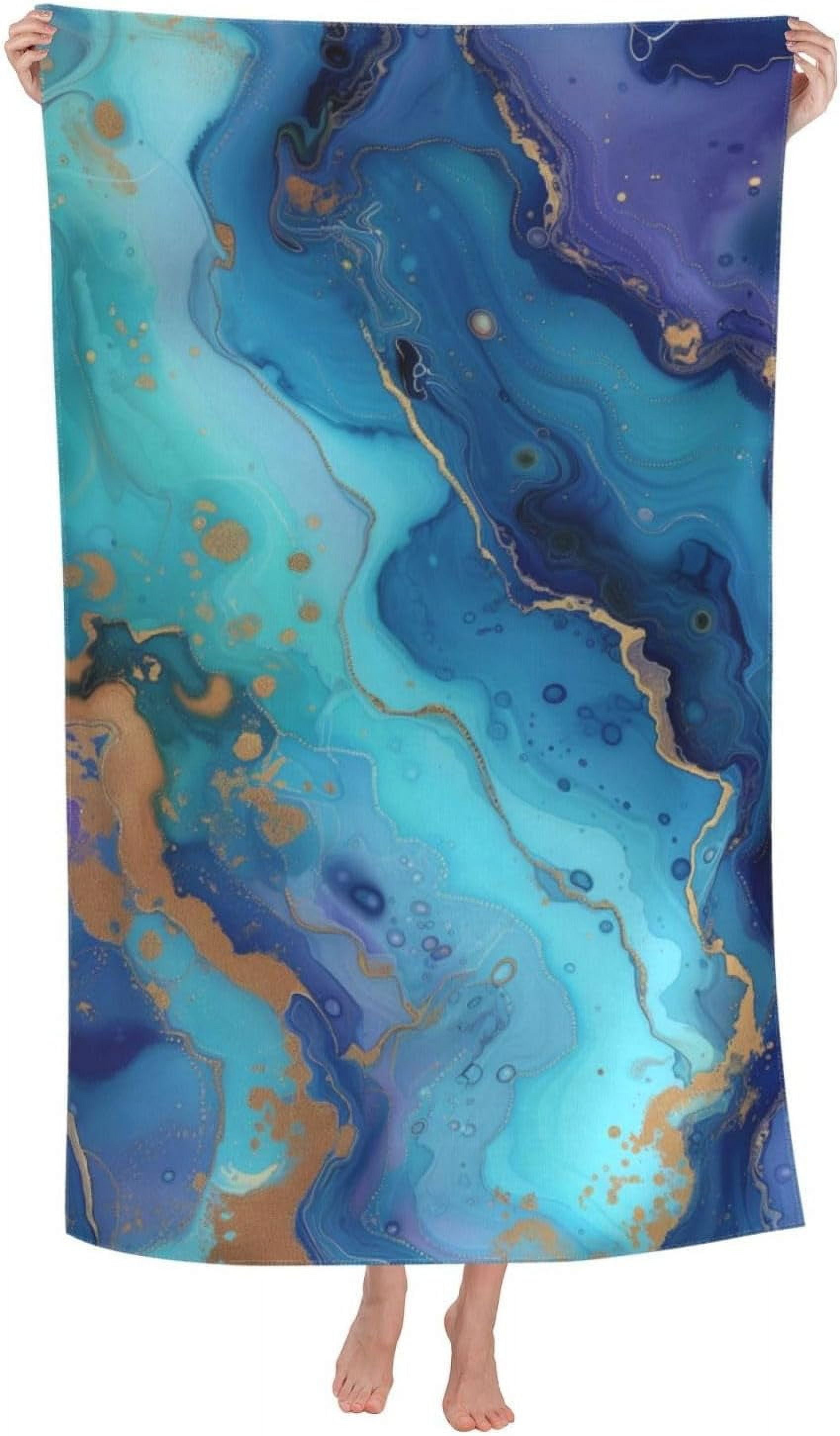 Beach Towel Blue Marble Print Microfiber Sand-Free Quick-Dry Ultra ...
