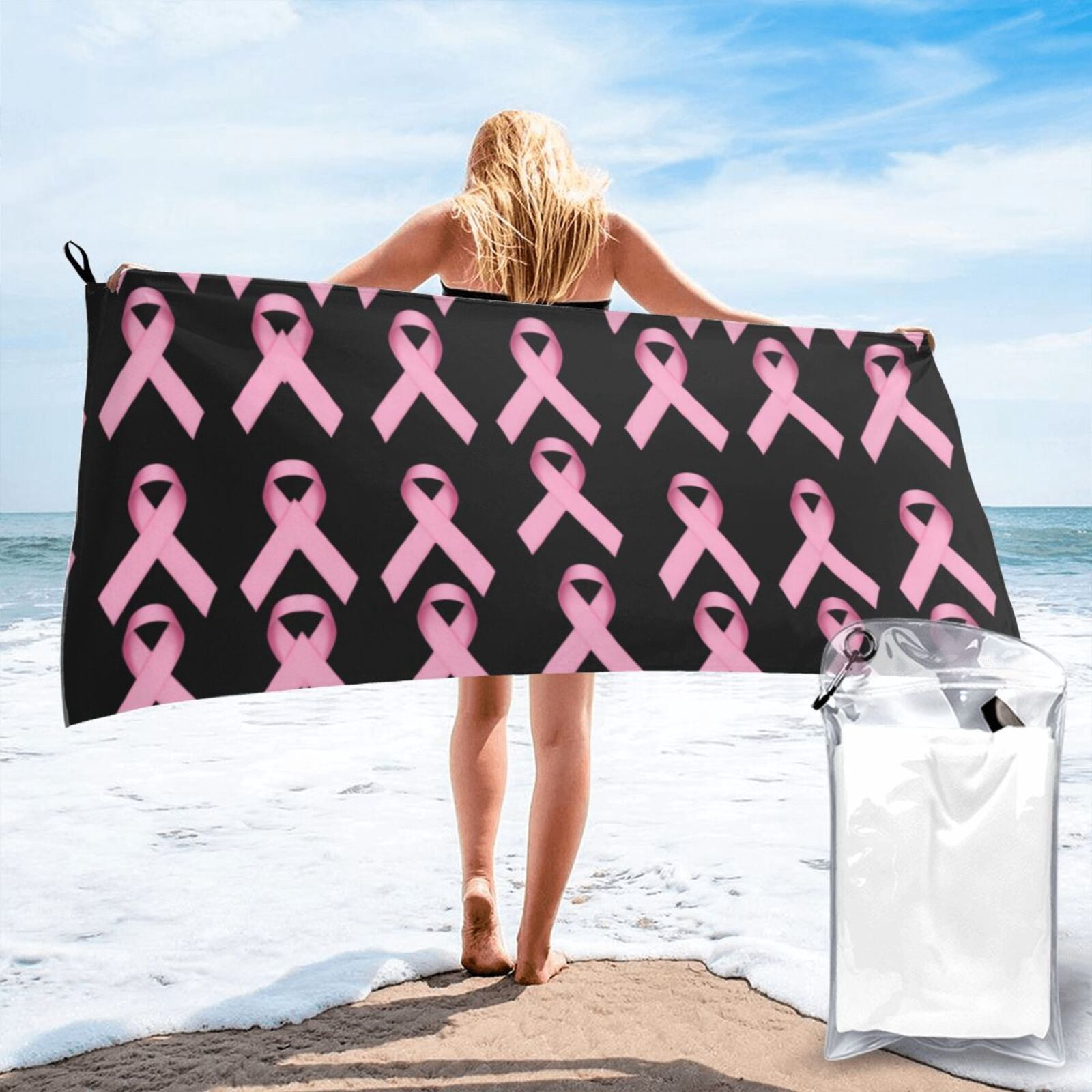 Beach Towel Breast Cancer Ribbon Quick Dry Towels for Travel Pool Yoga ...