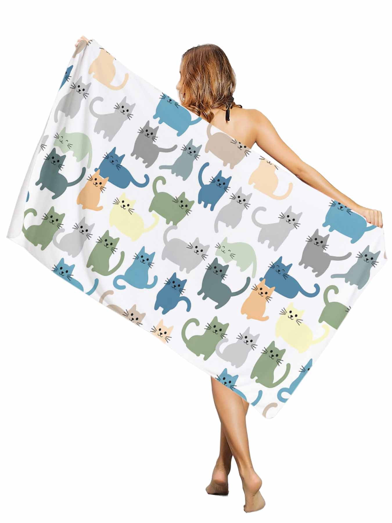 Beach Towel- Cartoon Cat Seamless Microfiber Absorbent Quick Dry ...