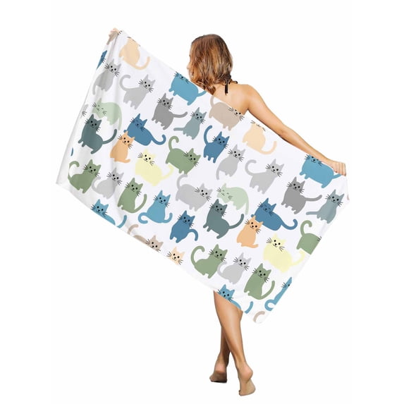 Beach Towel- Cartoon Cat Seamless Microfiber Absorbent Quick Dry ...