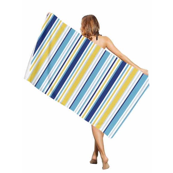 Beach Towel- Colorful Geometric Stripe Art Microfiber Absorbent Quick Dry Oversized Travel ...