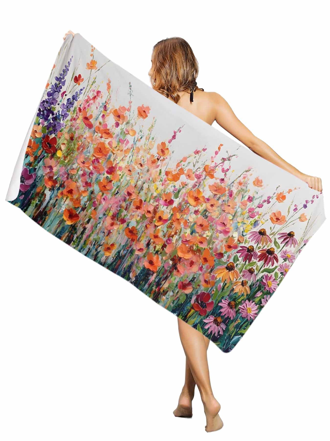 Beach Towel-Country Orange Poppy Flower Microfiber Absorbent Quick Dry ...
