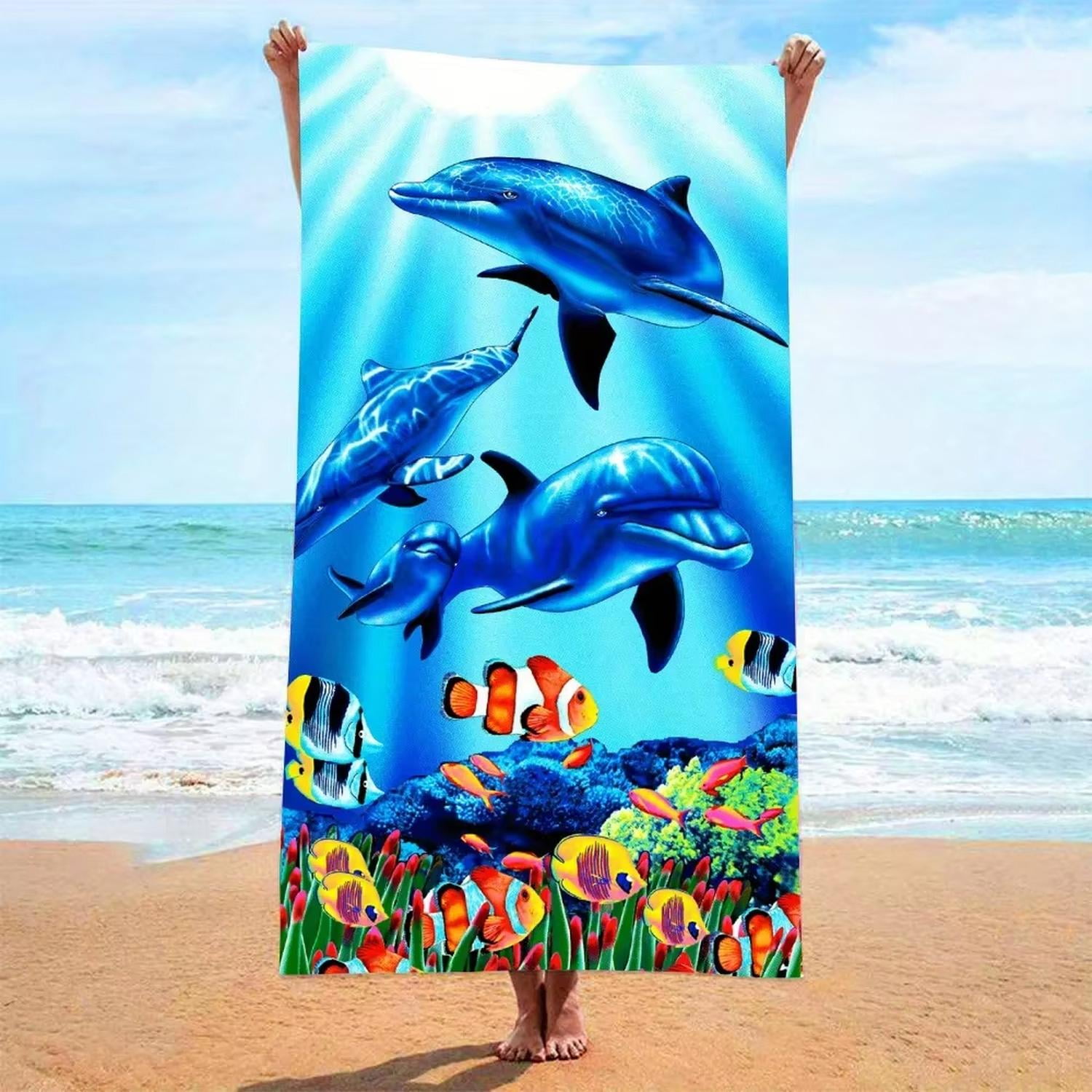 Beach Towel Dolphin and Fish Pattern Sun Protection and Windproof ...