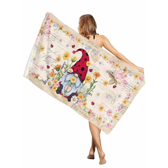 Beach Towel Floral Gnome Bath Pool Towels Spring Summer Floral Yellow ...
