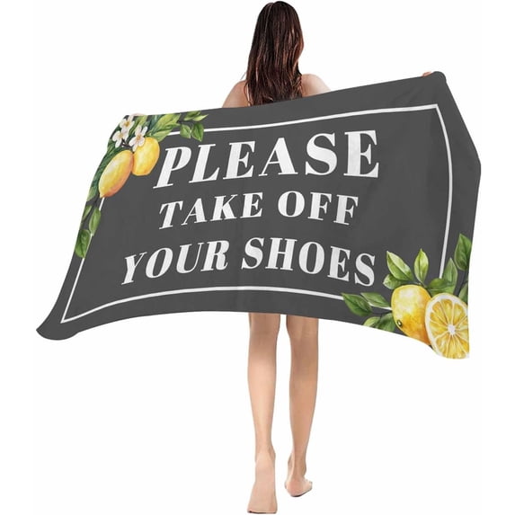 Beach Towel Funny Quotes Please Take Off Your Shoes Lemon on Grey ...