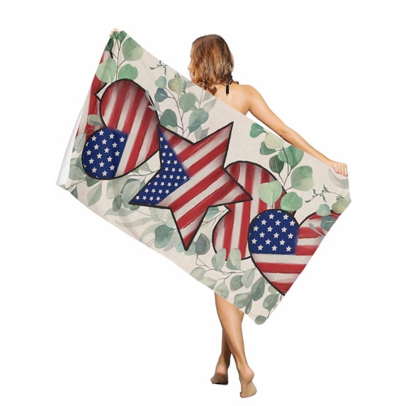 Beach Towel-Gradient Eucalyptus Leaf Flag Microfiber Absorbent Quick ...