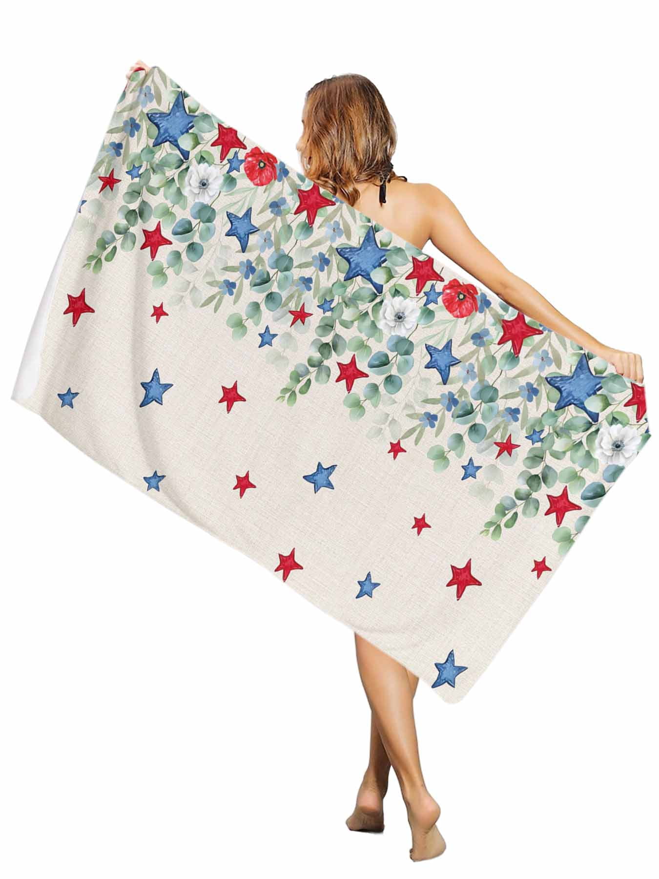 Beach Towel-Green Eucalyptus Leaves on The Top Microfiber Absorbent ...