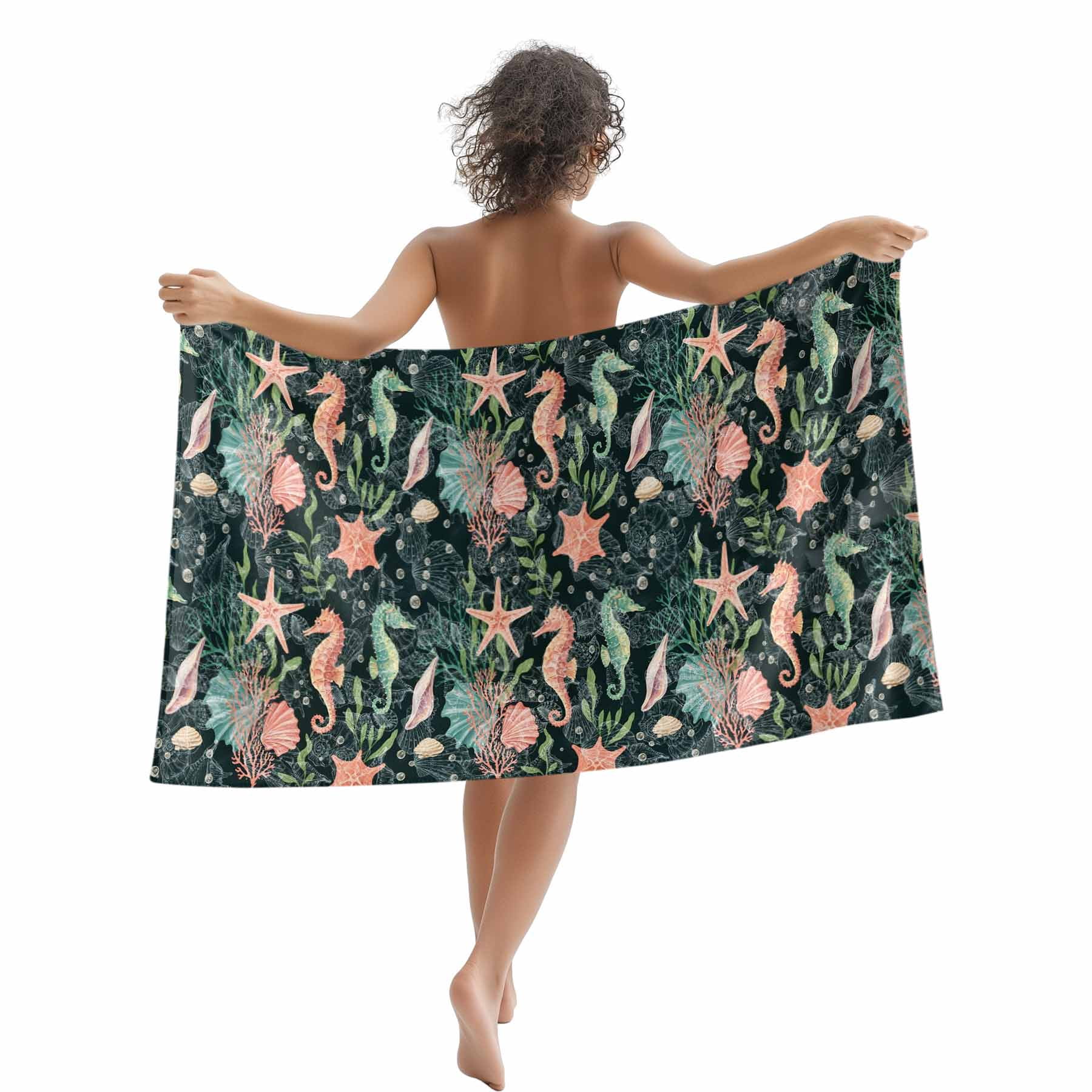 Beach Towel Green Marine Life Bath Pool Towels Conch Sea Shell Ocean ...
