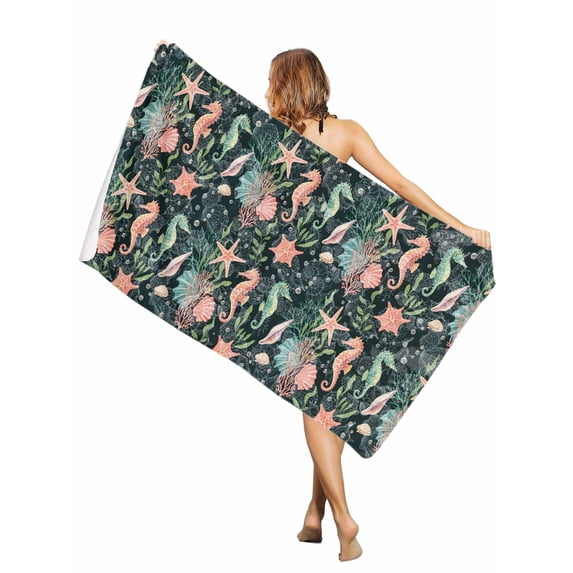 Beach Towel Green Marine Life Bath Pool Towels Conch Sea Shell Ocean ...