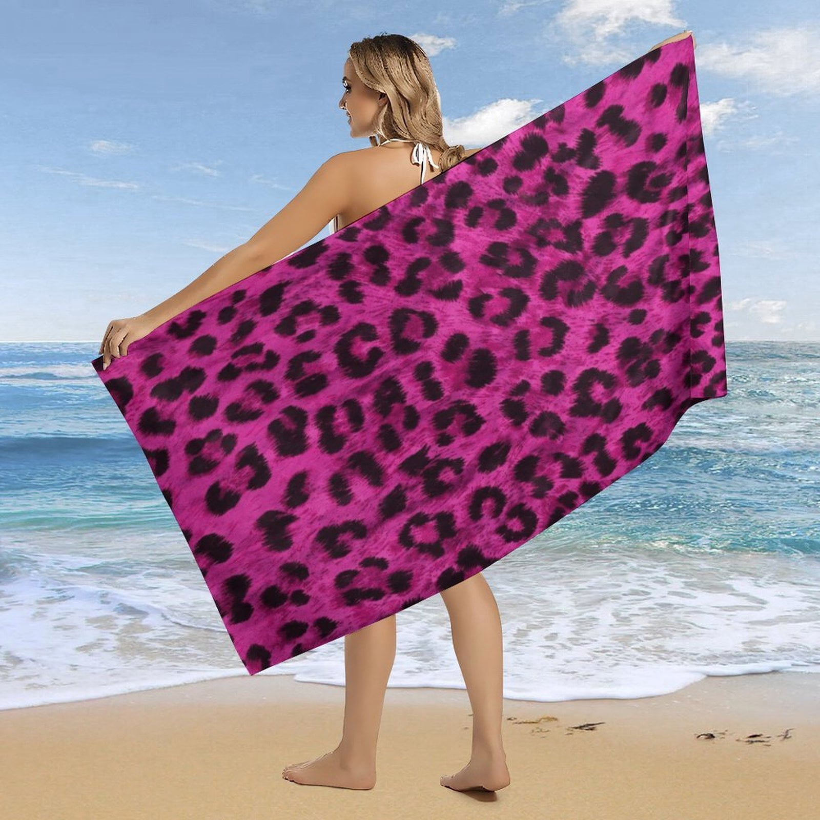 Beach Towel Hot Pink Leopard Print Microfiber Soft Quick Dry Oversized ...