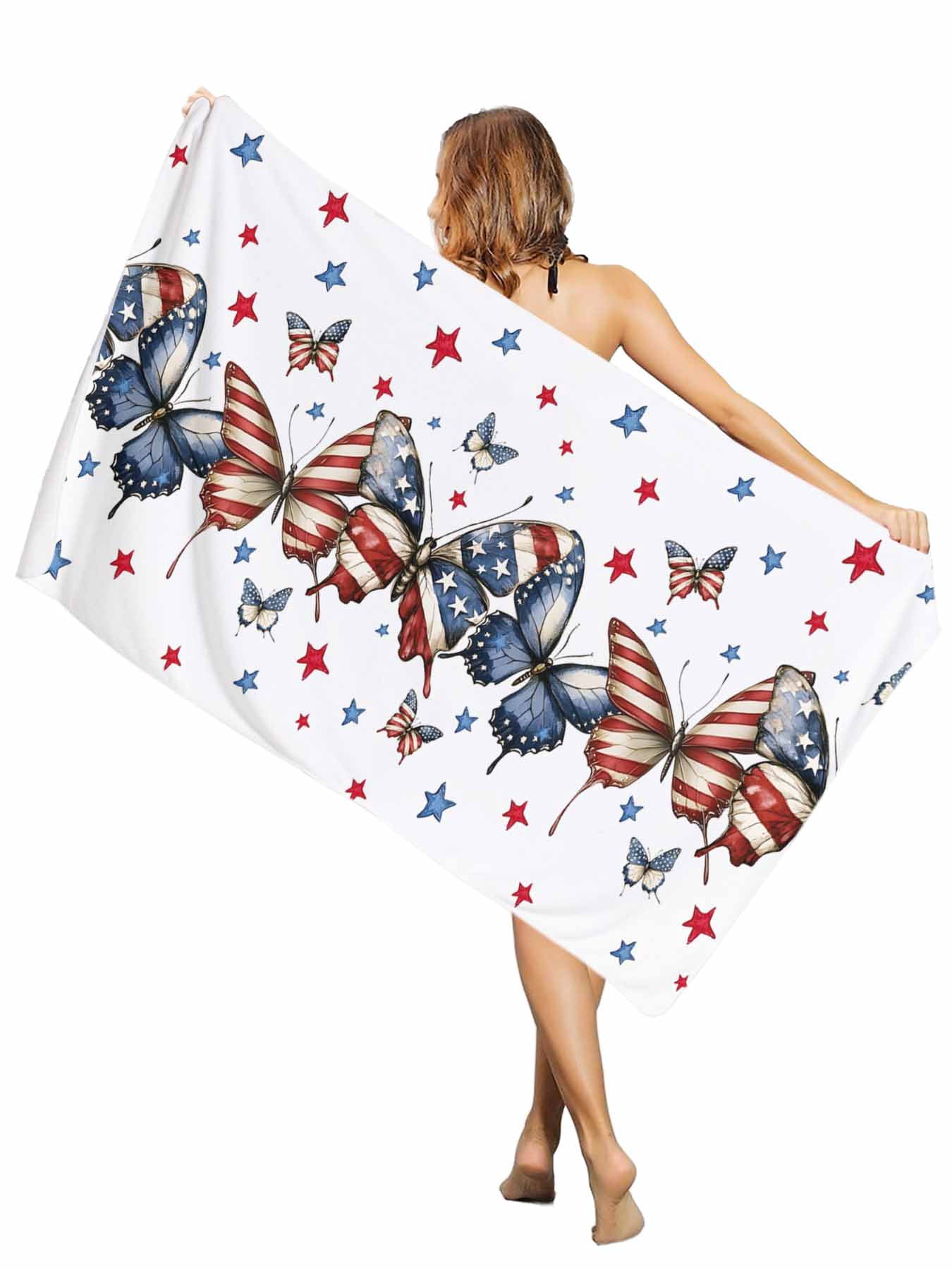 Beach Towel-Independence Day Flag Butterfly Microfiber Absorbent Quick ...