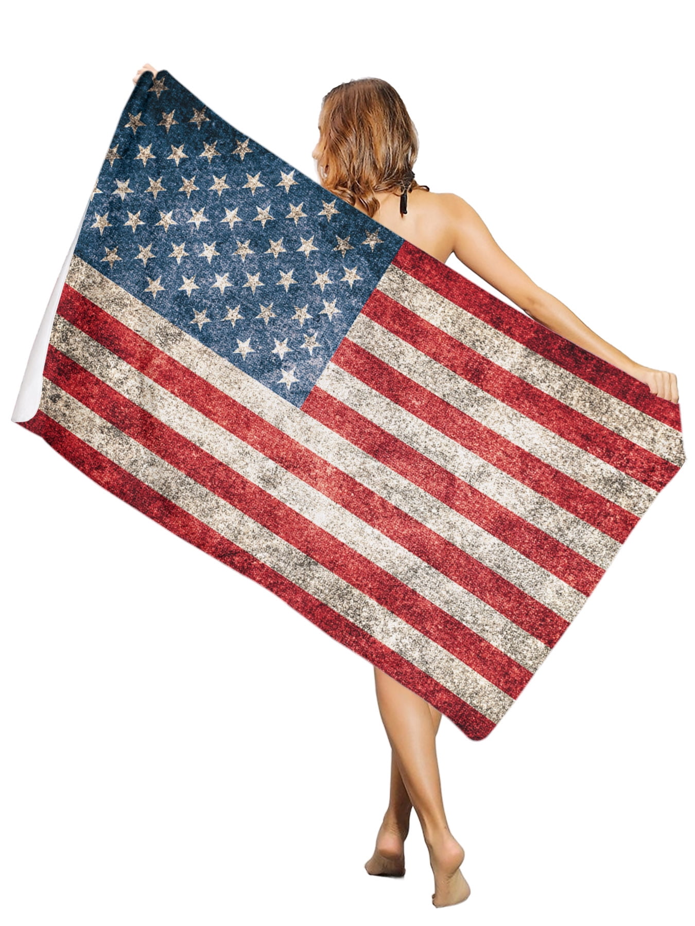 Beach Towel-Independence Day Mottled USA Flag Microfiber Absorbent ...