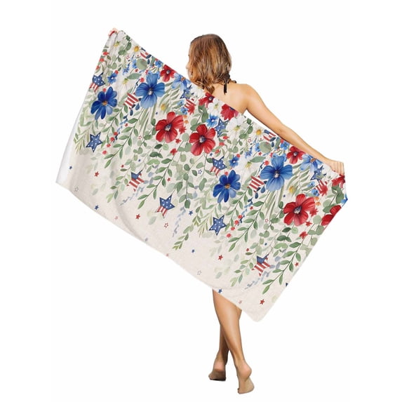 Beach Towel-Independence Day Red Flowers Leaves Stars Microfiber ...