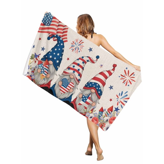 Beach Towel-Independence Day US Flag Gnomes Microfiber Absorbent Quick ...