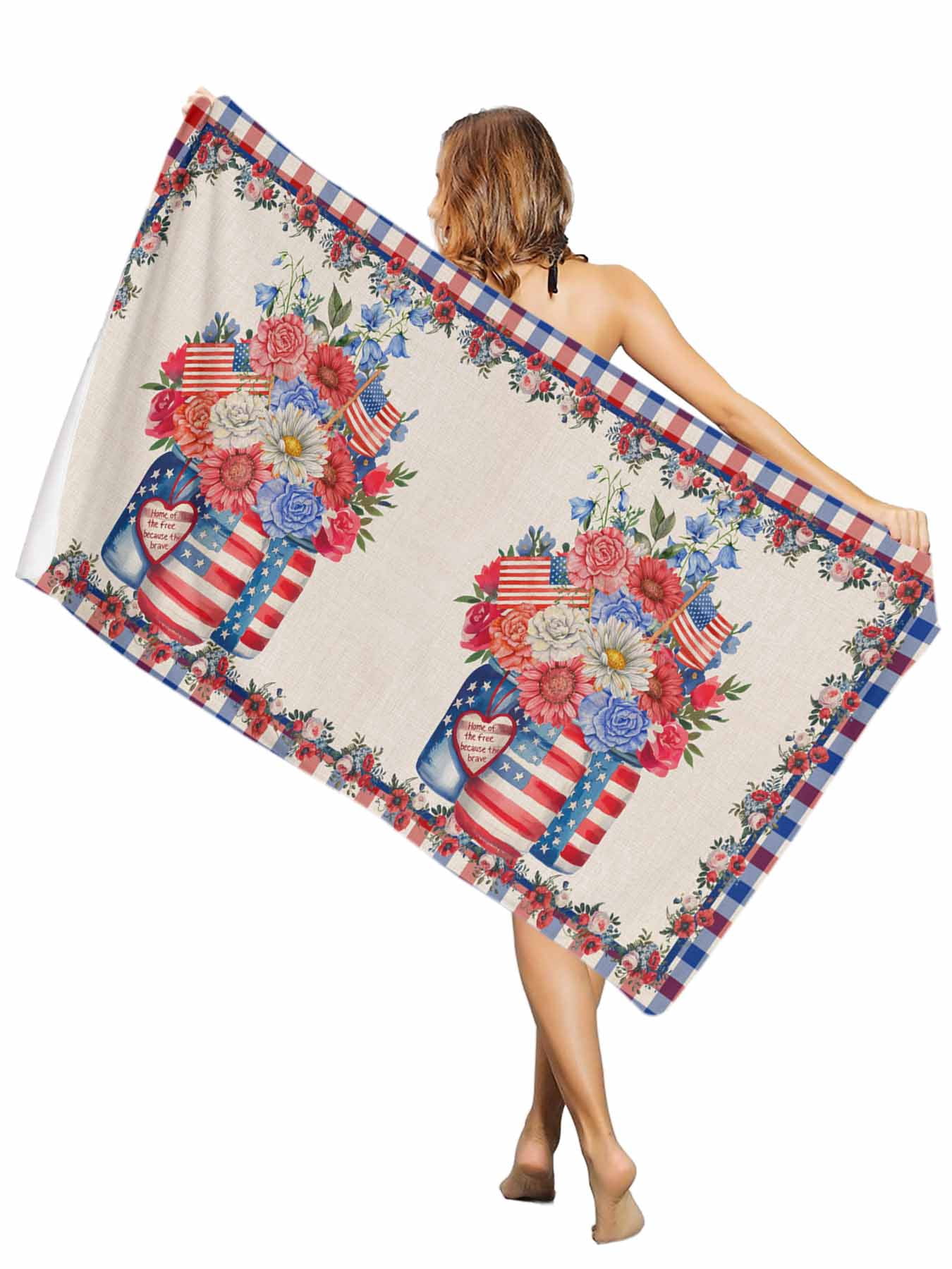 Beach Towel-Independence Day USA Flag Flower Microfiber Absorbent Quick ...