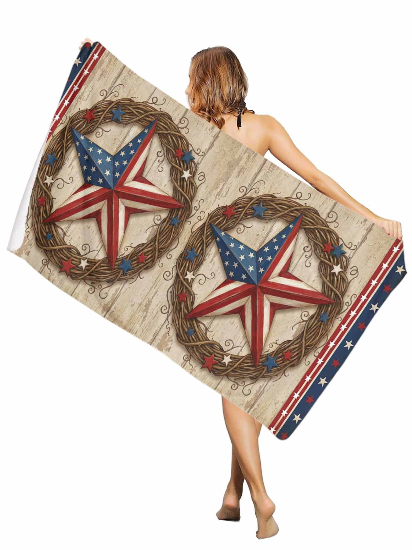 Beach Towel-Independence Day USA Flag Star Microfiber Absorbent Quick ...