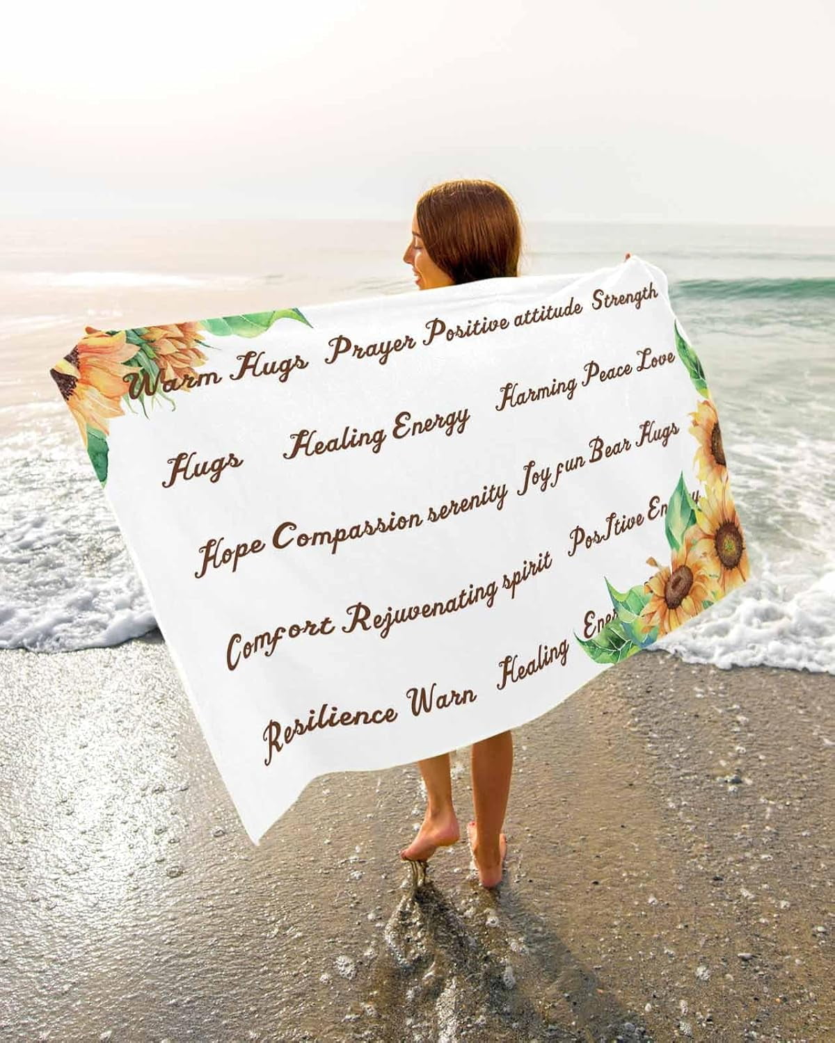 Beach Towel Inspirational Quotes Bath Pool Towel Floral Sunflower White ...