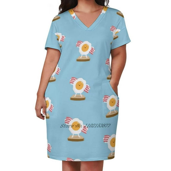 Beach Towel Loose Pocket Dress Fashion Print Dress Short Sleeve V-Neck ...