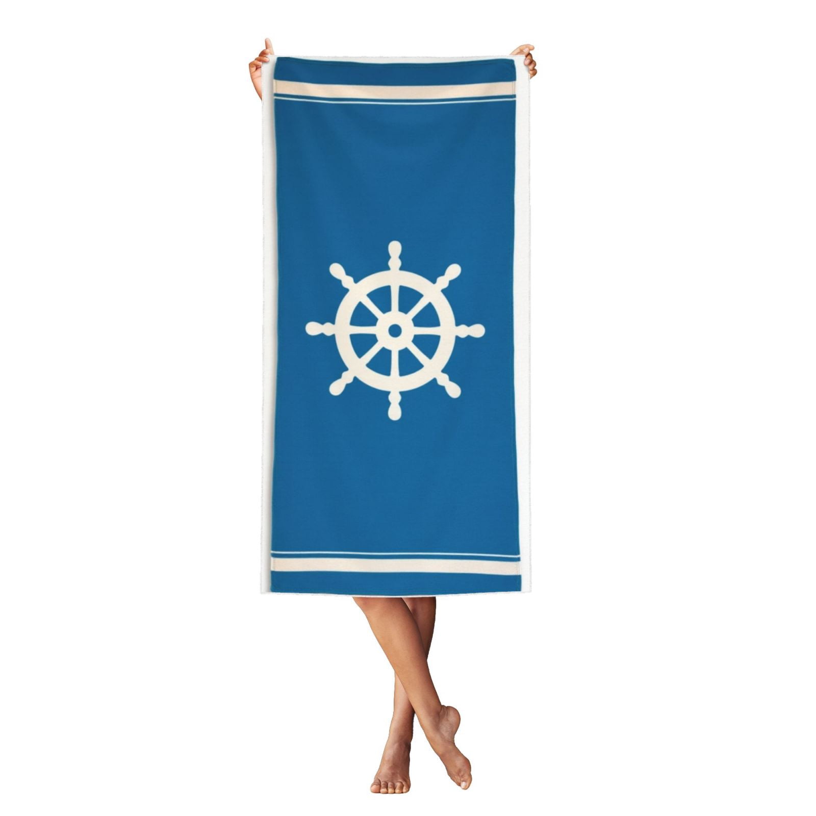Beach Towel Microfiber Beach Towels Oversized Navy Blue Ship Wheel ...