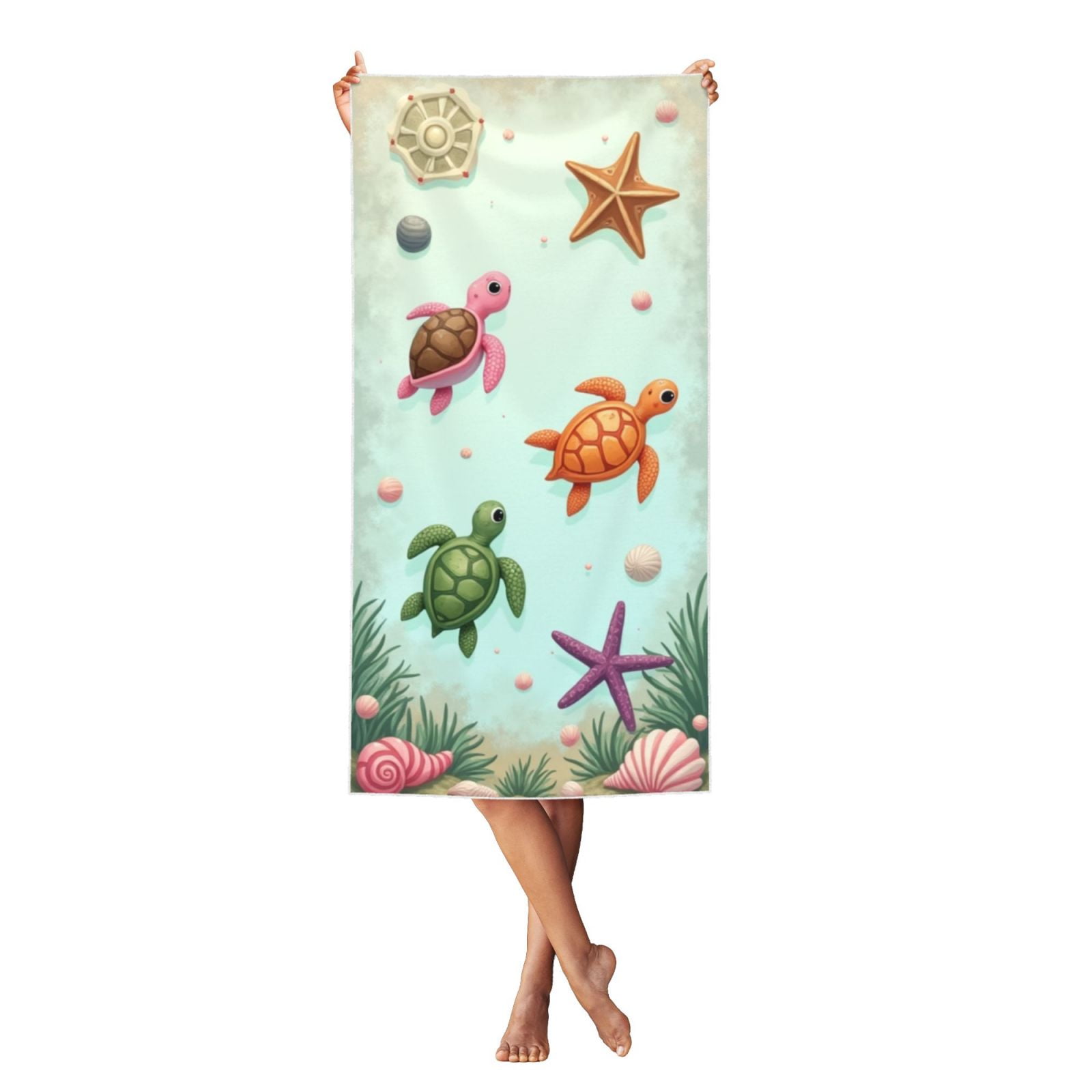 Beach Towel Microfiber Beach Towels Oversized Sea Turtle With Seashells ...