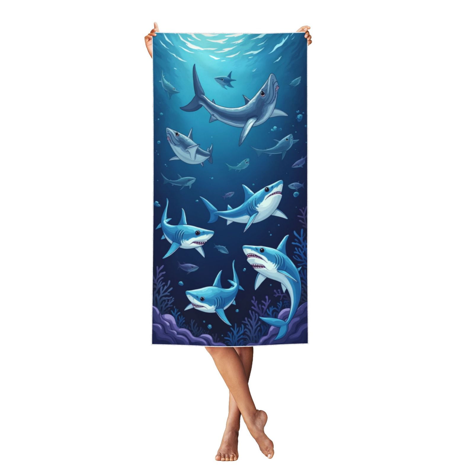 Beach Towel Microfiber Beach Towels Oversized Sharks In The Ocean Extra Large Thin Sand Free ...