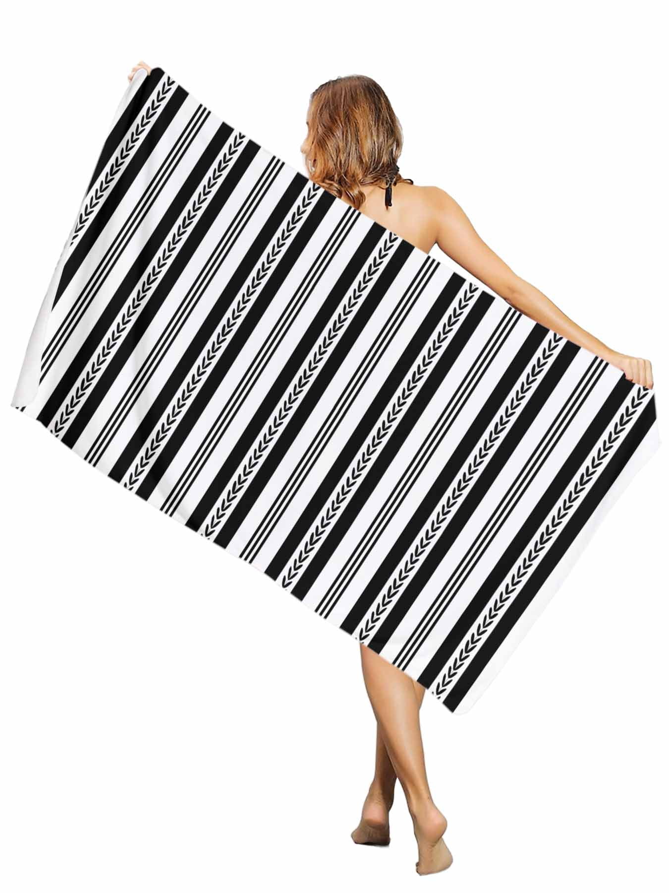 Beach Towel-Modern Black Minimalist Stripe Microfiber Absorbent Quick ...