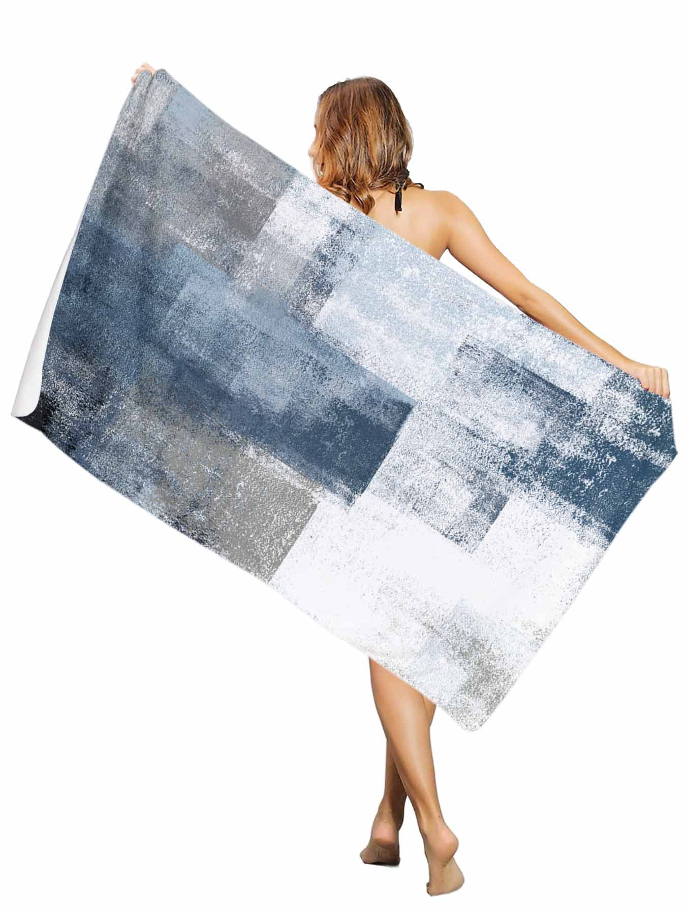 Beach Towel- Mottled Abstract Color Block Microfiber Absorbent Quick ...