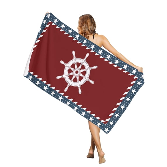 Beach Towel-Nautical Rudder on Retro Red Microfiber Absorbent Quick Dry ...