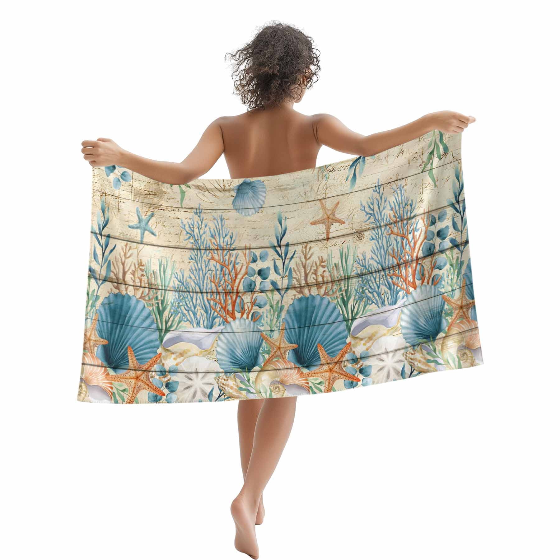 Beach Towel Ocean Coral Bath Pool Towels Seagrass Starfish Conch Shell ...