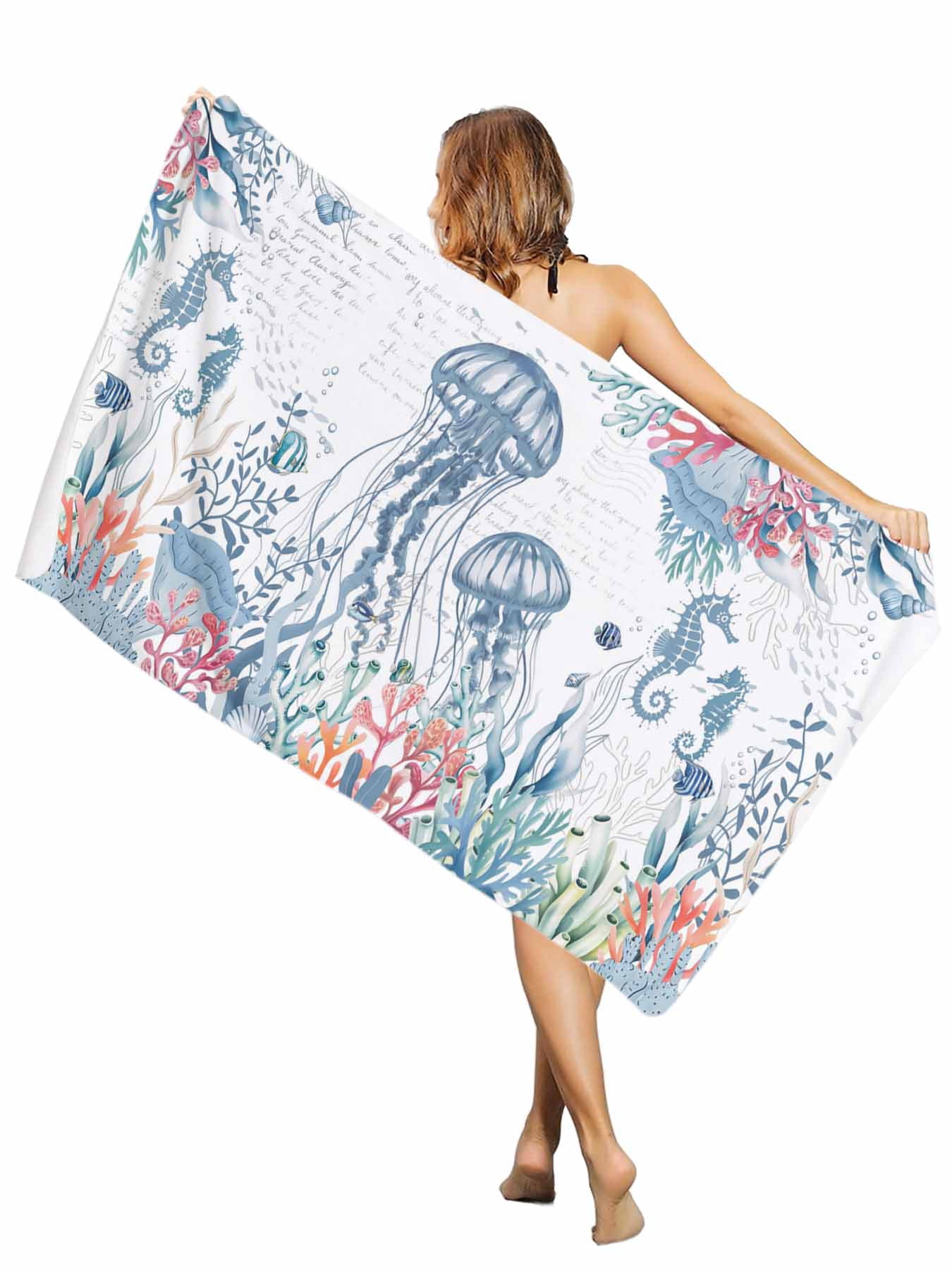 Beach Towel Ocean Jellyfish Bath Pool Towels Coral Shell Fish Marine ...