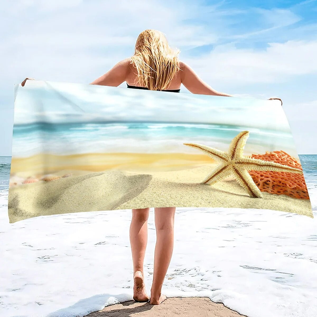 Beach Towel Oversized Thick Sand Free Microfiber Super Absorbent Tropical Star Sunset Swim ...