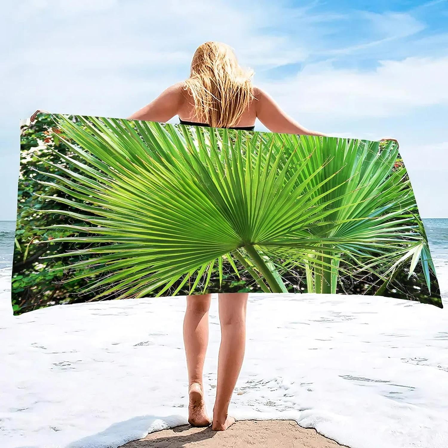Beach Towel Palm Leaves Pattern Overd Microfiber Tropical Beach Towel ...